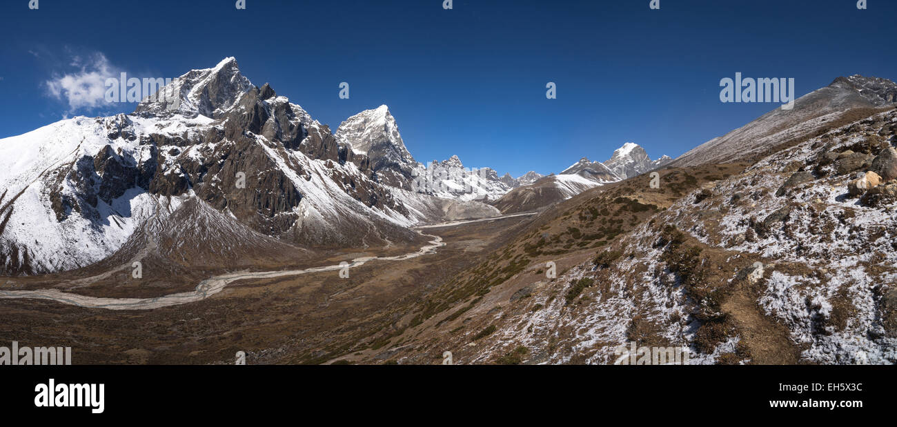 Pheriche Valley with Cholatse and Taboche peaks in Himalaya. Large ...