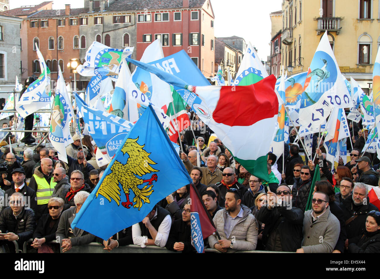 Venice, Italy. 7th March, 2015. people with flags during national ...
