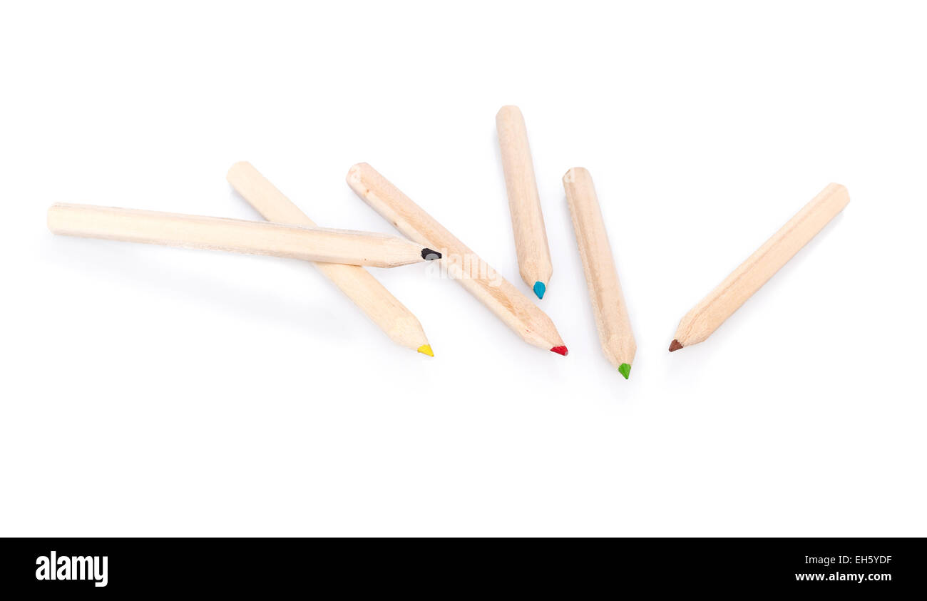 Various color pencils on white background Stock Photo - Alamy