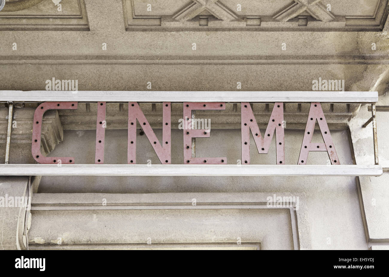 Sign cinema in town, detail of a sign of a cinema Stock Photo - Alamy