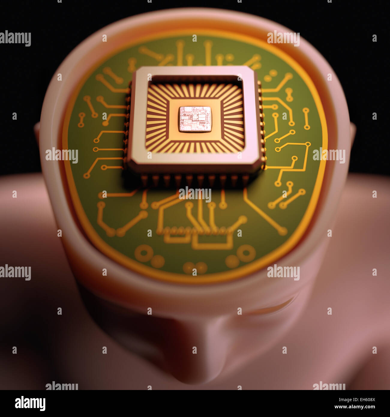Microprocessor in the head. Concept of science and technology Stock ...