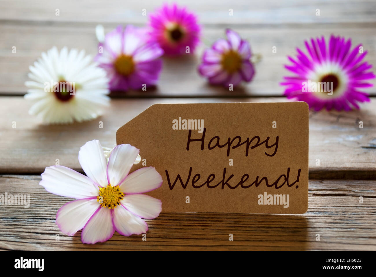 Brown Label With English Text Happy Weekend With Purple And White ...