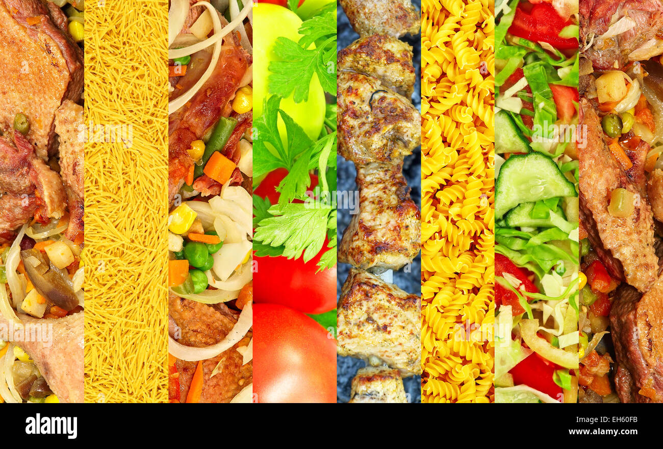 Different meat and vegetable image collage as appetizing food ...