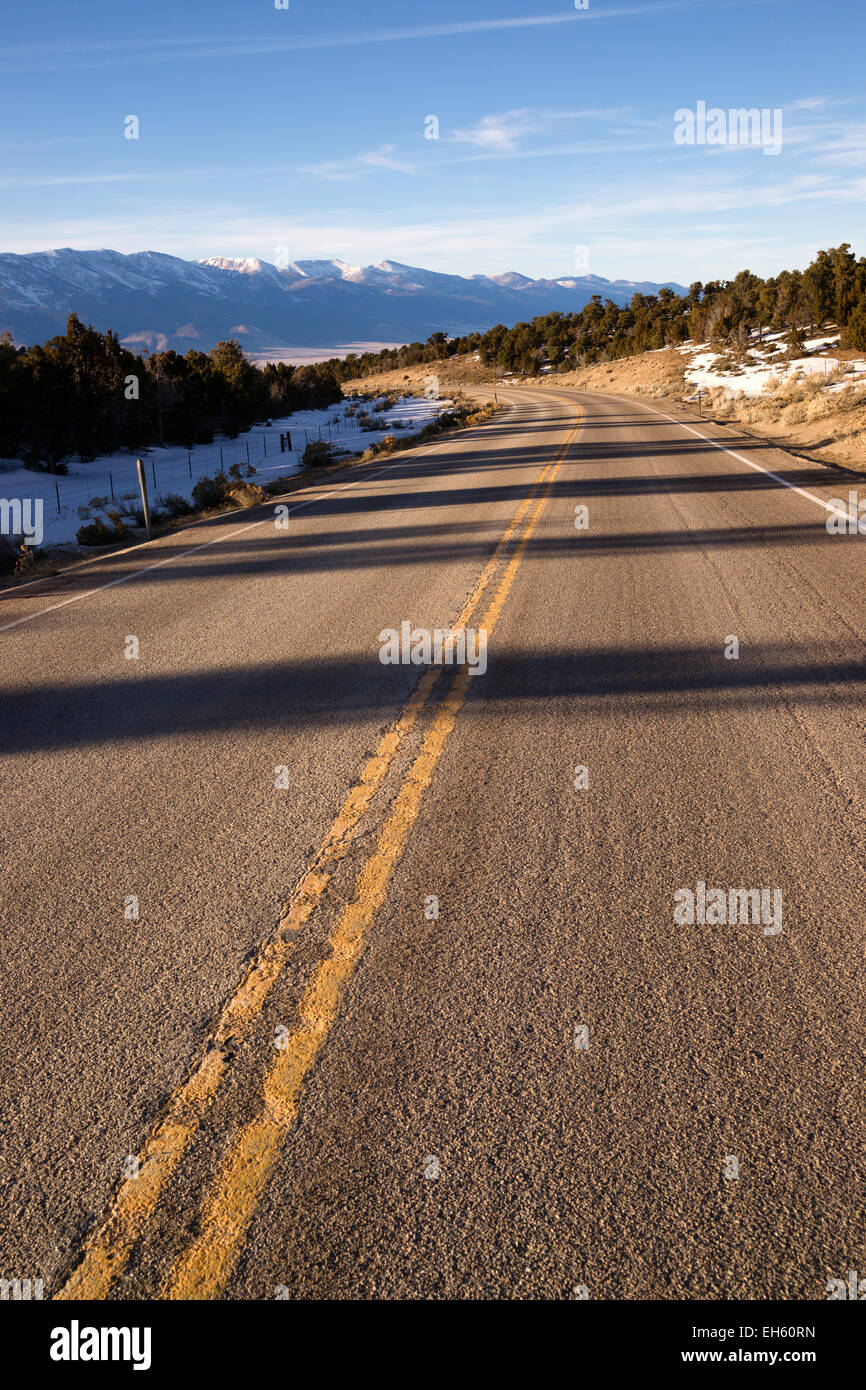 The sun is low in the sky on a crisp winter day Great Basin area of the ...