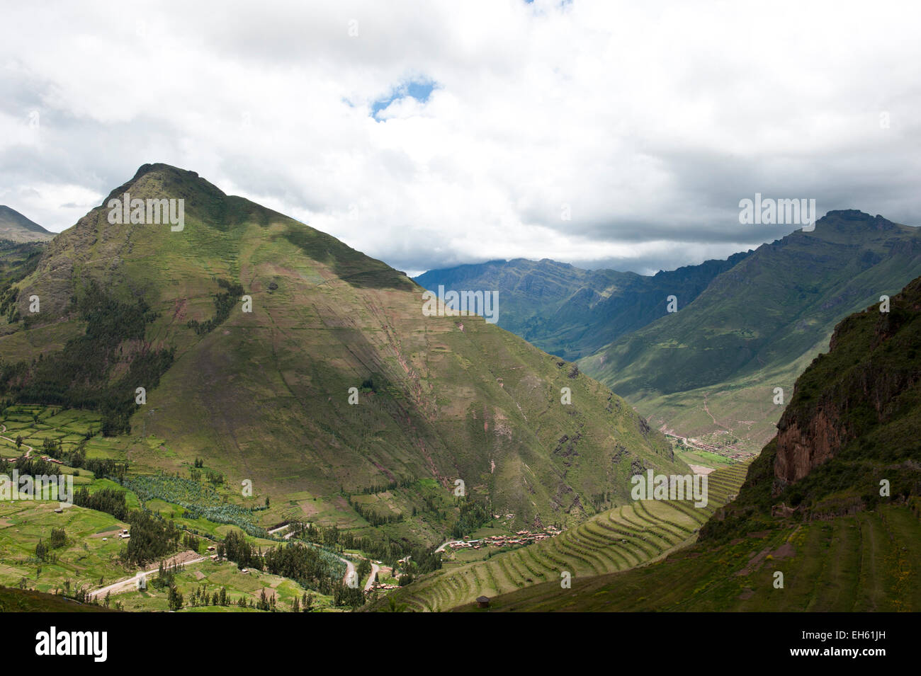 A beautiful Peruvian landscape on an overcast day in the Calca Province ...