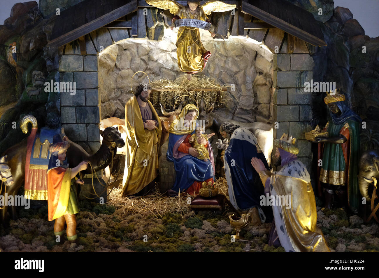 Nativity scene, creche, or crib, birth of Jesus in Parish Church of the ...