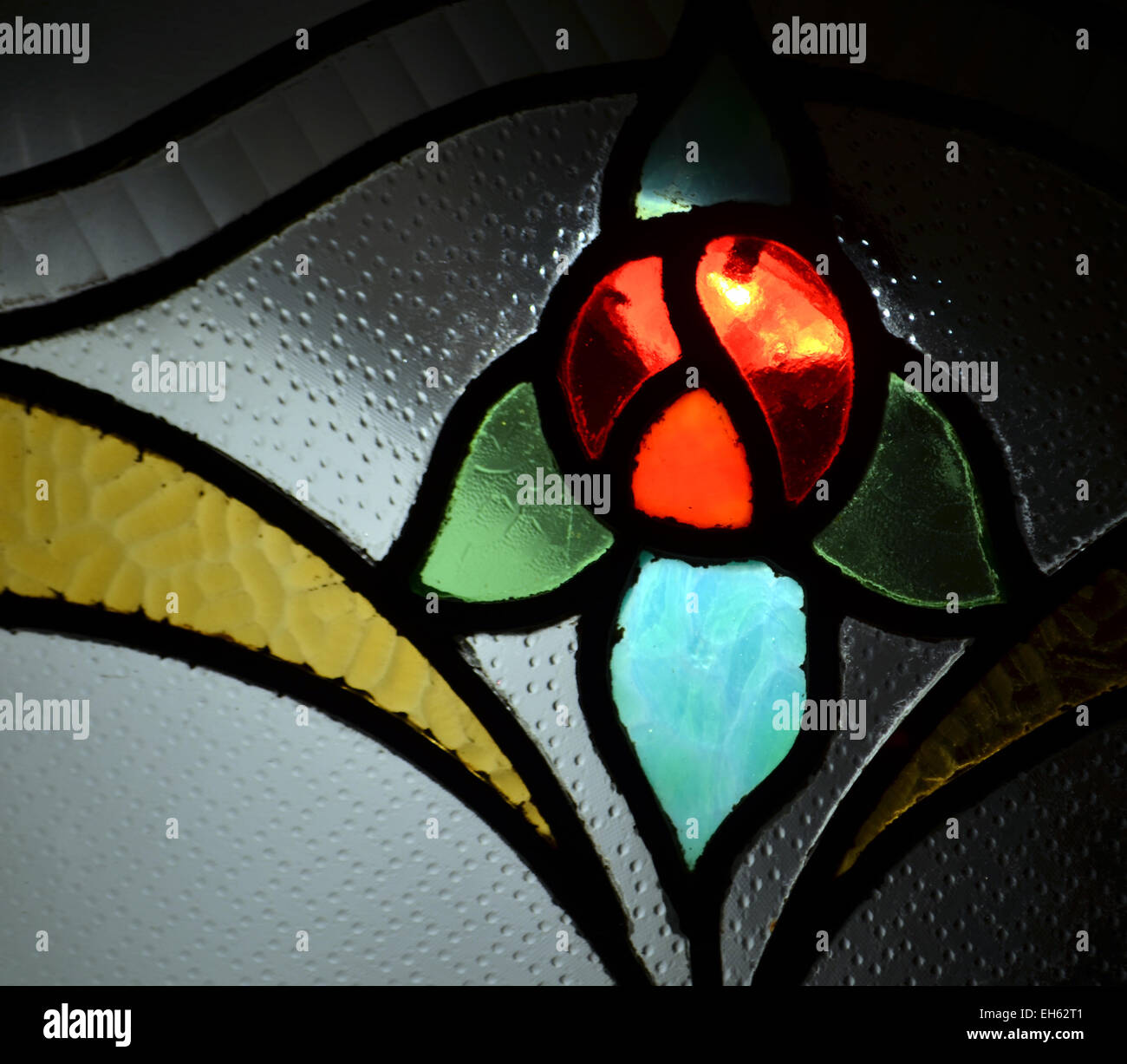Leaded glass window panel, a red flower Stock Photo - Alamy