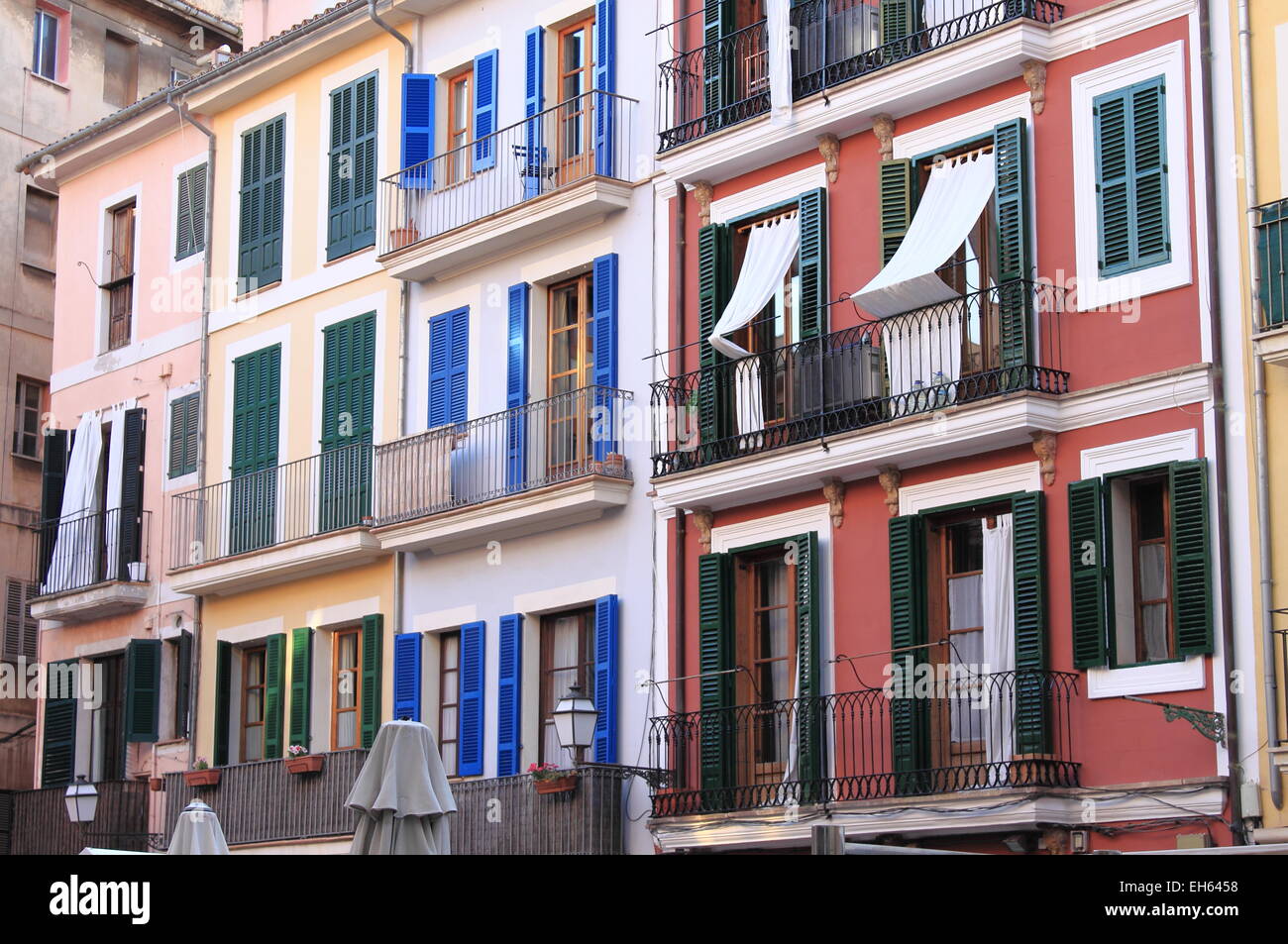 Colourful houses in the downtown of Palma de Mallorca, Spain Stock ...