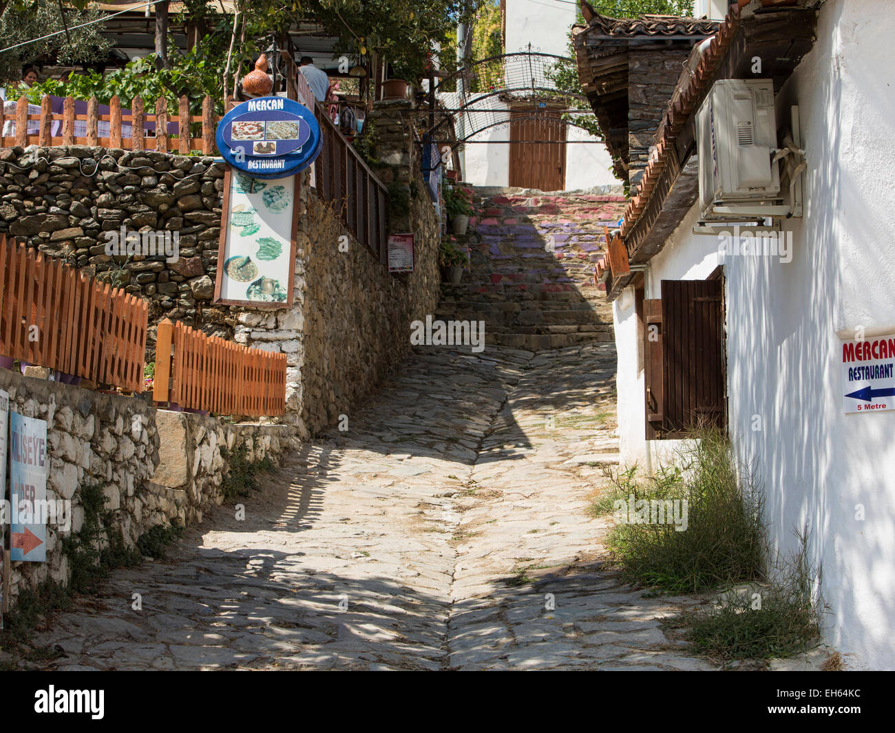 Sirince, Izmir, Turkey village restaurant cafe narrow walk Stock Photo ...
