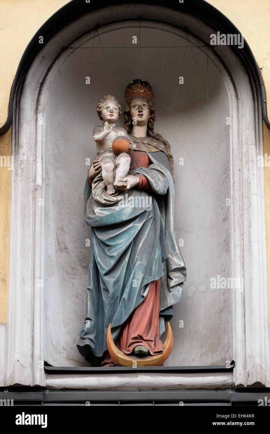 Church tower with statue of the virgin mary baby jesus hi-res stock ...