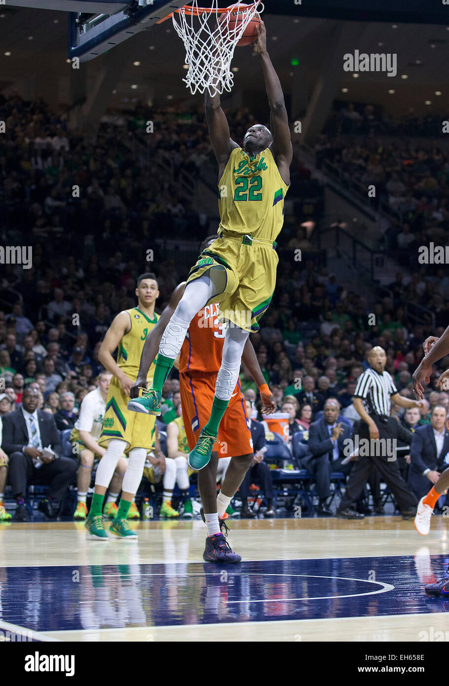 March 07, 2015: Notre Dame guard Jerian Grant (22) goes up for the dunk ...