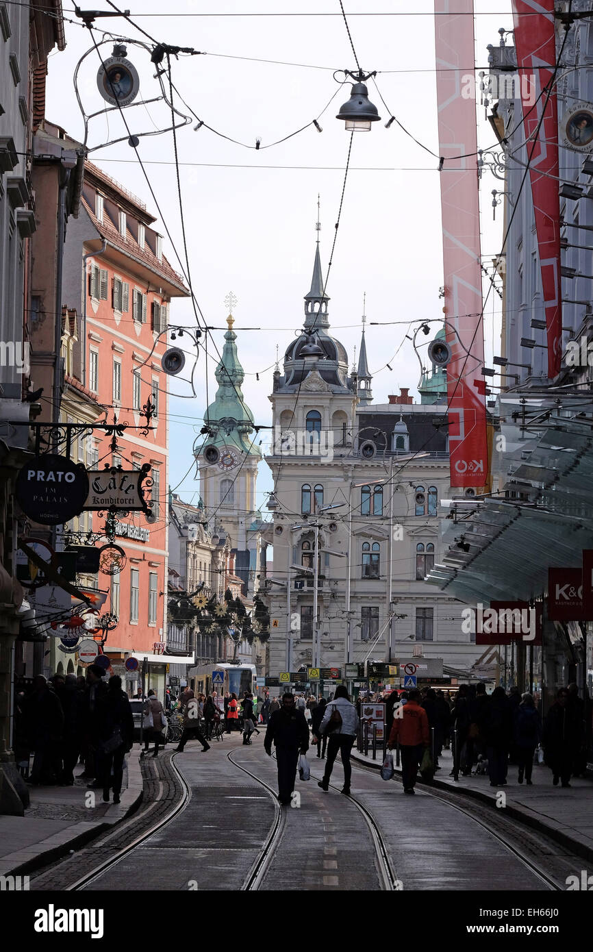 Town square, main street and the city hall of Graz, Styria, Austria on ...