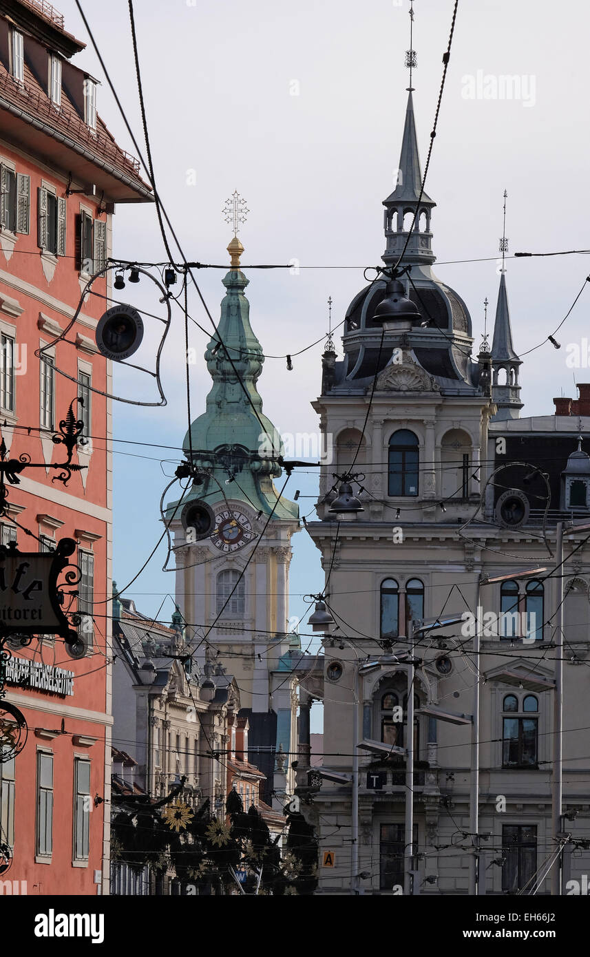 Town square, main street and the city hall of Graz, Styria, Austria on ...
