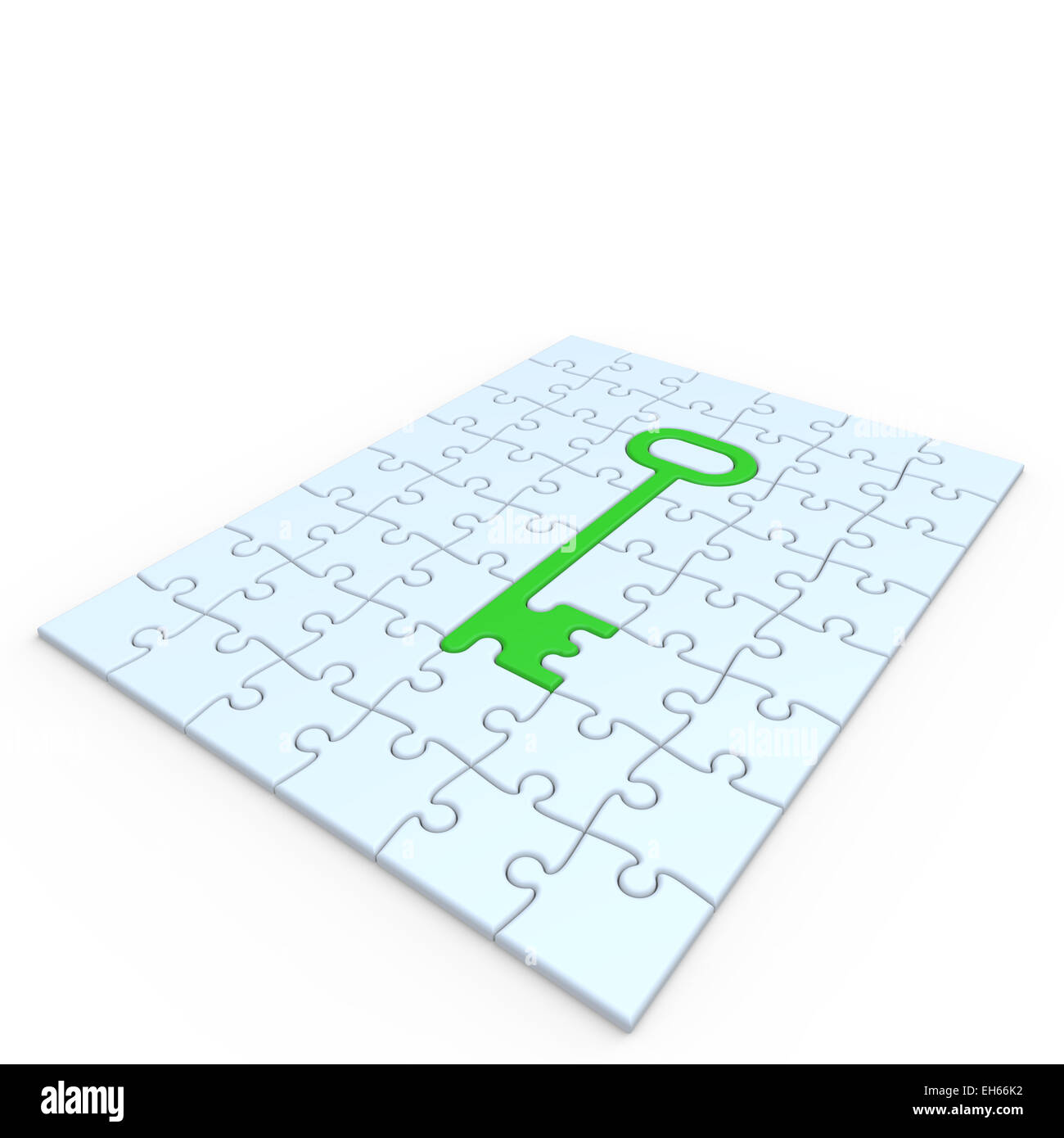 green key shaped piece in a white jigsaw puzzle on a white background ...