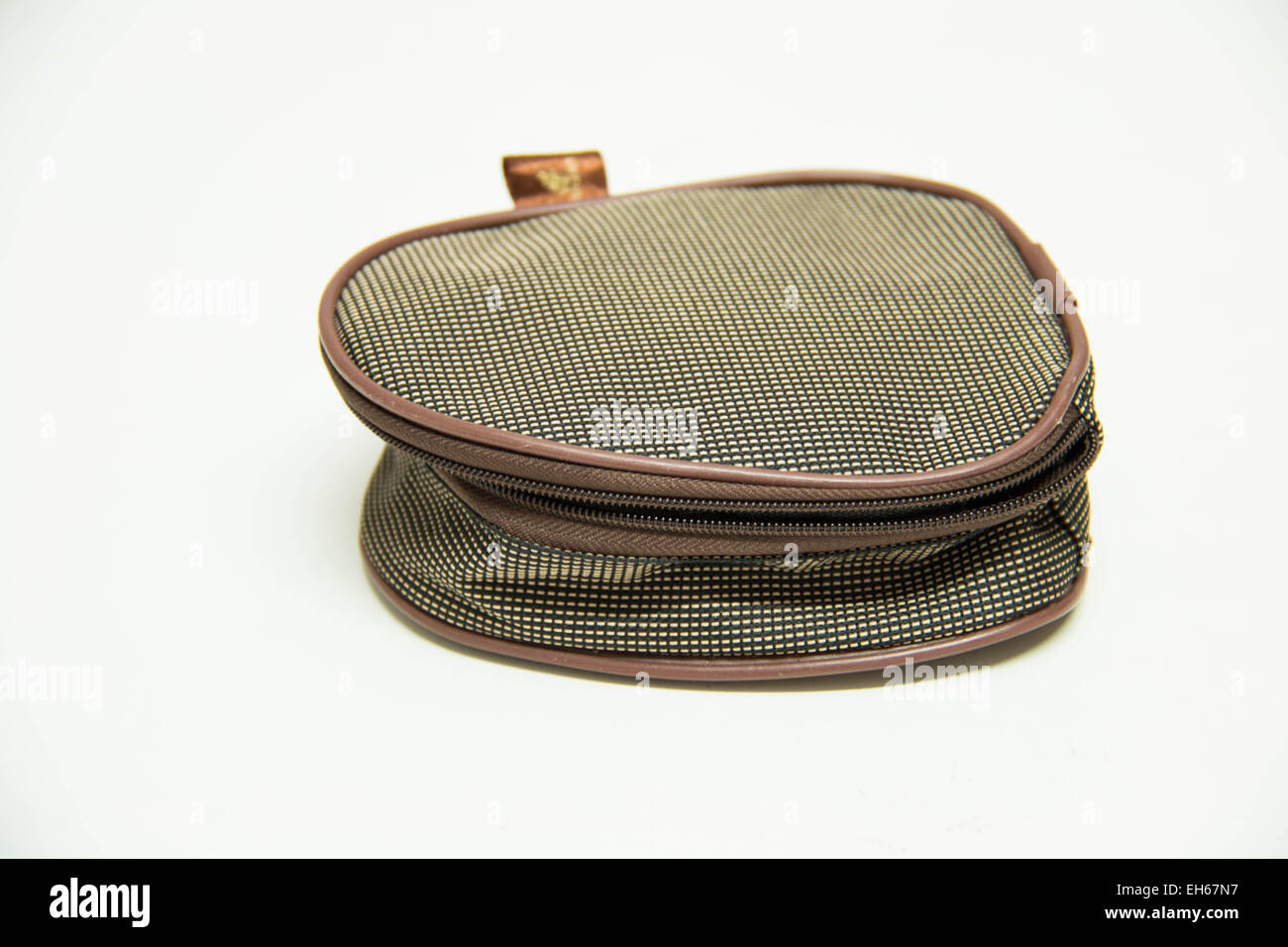 A Small leather empty open bag case Stock Photo - Alamy