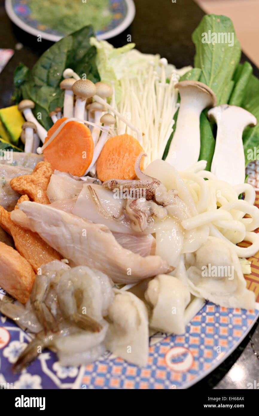mixture of vegetable set and meat hot pot foods Stock Photo - Alamy
