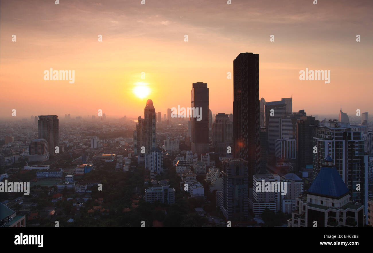 Aerial view of Bangkok Skyline cityscape with sunset Thailand, Panorama ...