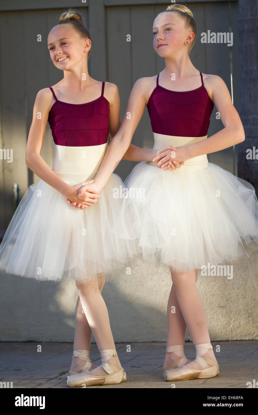 Two cute ballerinas getting ready for their recital Stock Photo - Alamy