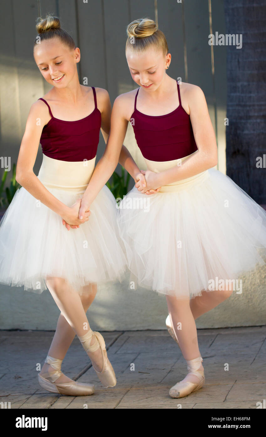 Two cute ballerinas getting ready for their recital Stock Photo - Alamy