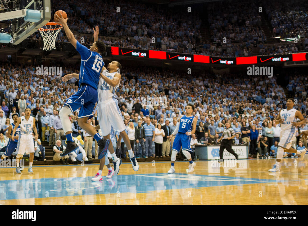 Chapel Hill, NC, USA. 7th Mar, 2015. Duke C Jahlil Okafor (15) during ...