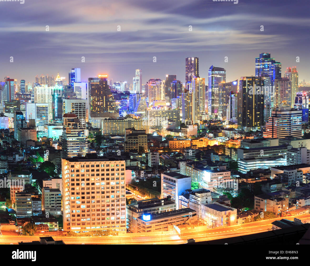 Aerial view of Bangkok downtown Skyline at night Stock Photo - Alamy