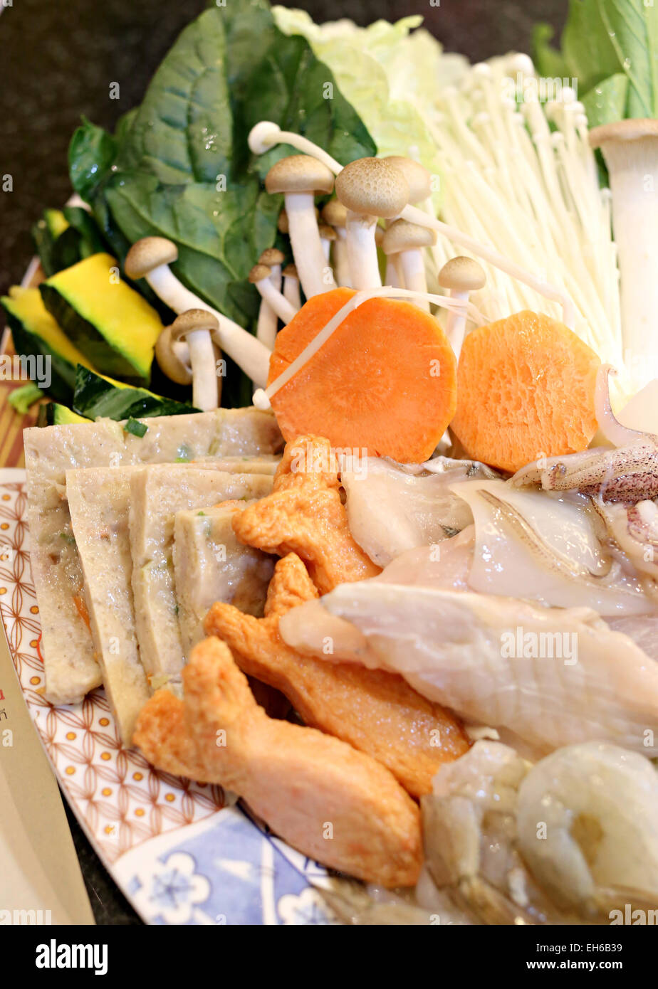 mixture of vegetable set and meat hot pot foods Stock Photo - Alamy