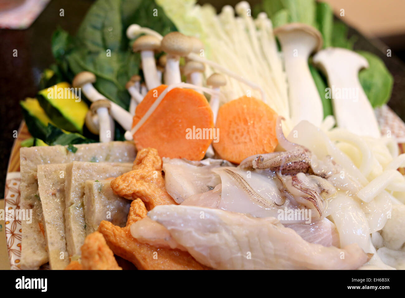 mixture of vegetable set and meat hot pot foods Stock Photo - Alamy