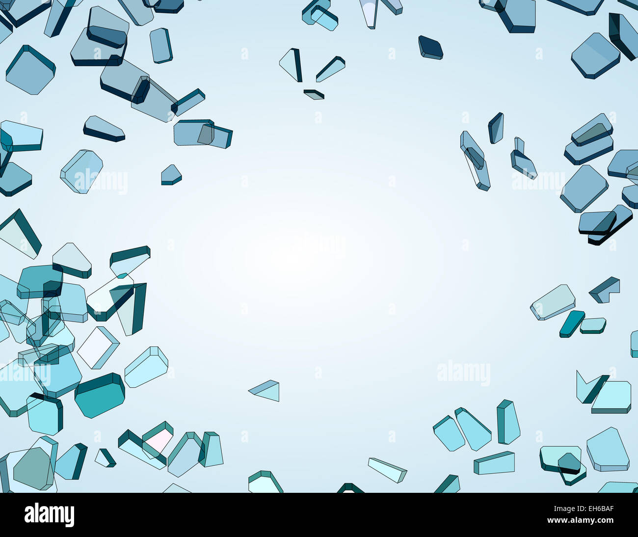 Many pieces of shattered blue glass over gradient background Stock ...