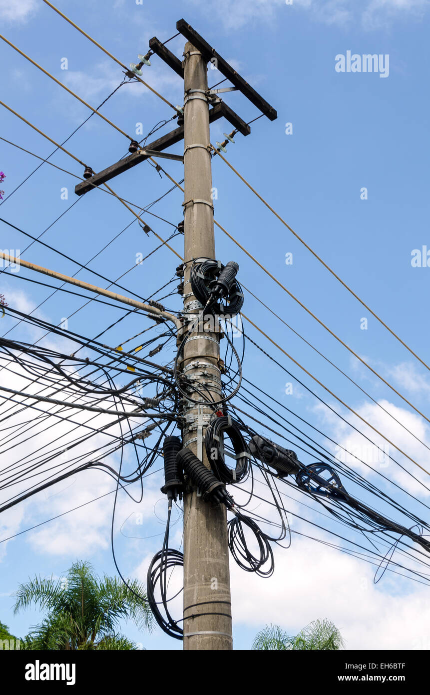 tangle of electrical wires in Sao Paulo, Brazil Stock Photo - Alamy
