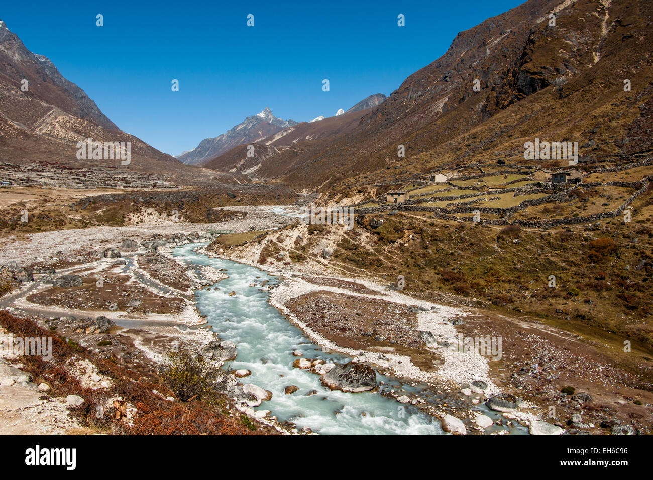 Village and drained river in Himalaya. Ecology in Nepal Stock Photo - Alamy