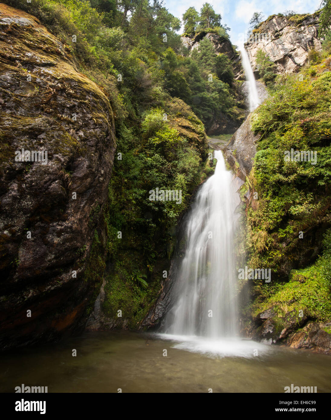 Waterfall in Himalayas: Nature landscape. Travel to Nepal Stock Photo ...