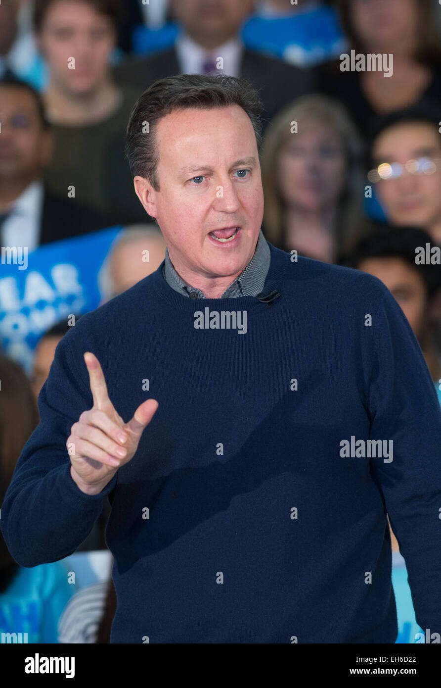 David Cameron,Prime Minister,speaks to members at a rally in Harrow ...