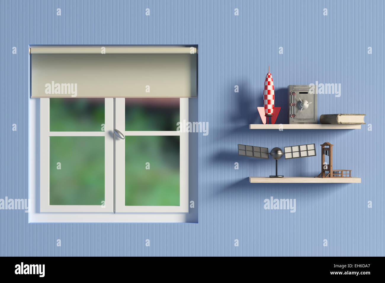 3d rendering of a shelf with some objects Stock Photo - Alamy