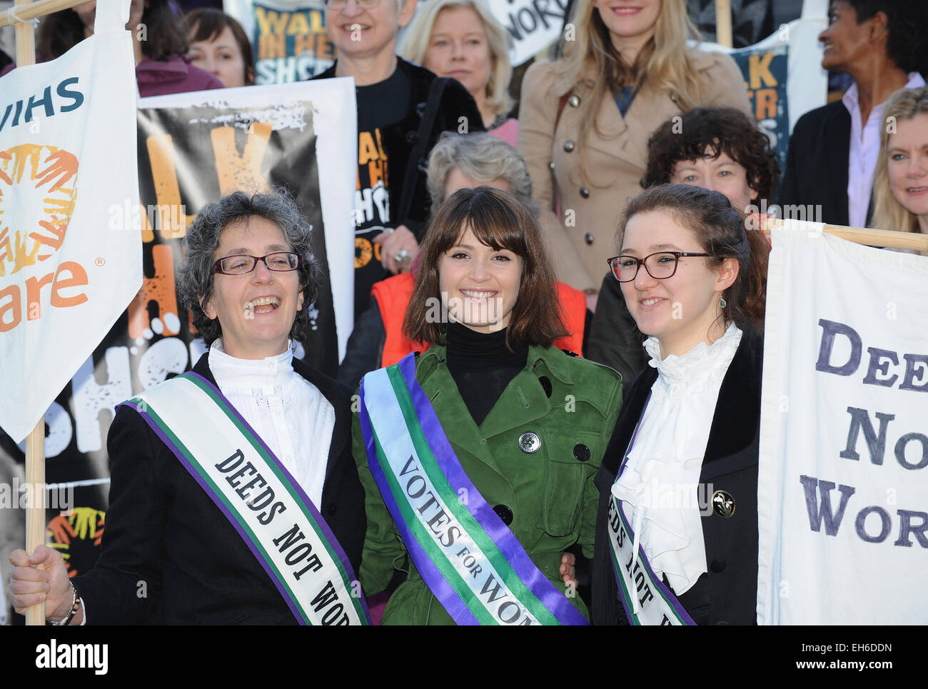 London, UK. 8th Mar, 2015. Helen Pankhurst and Gemma Arterton join 21st ...