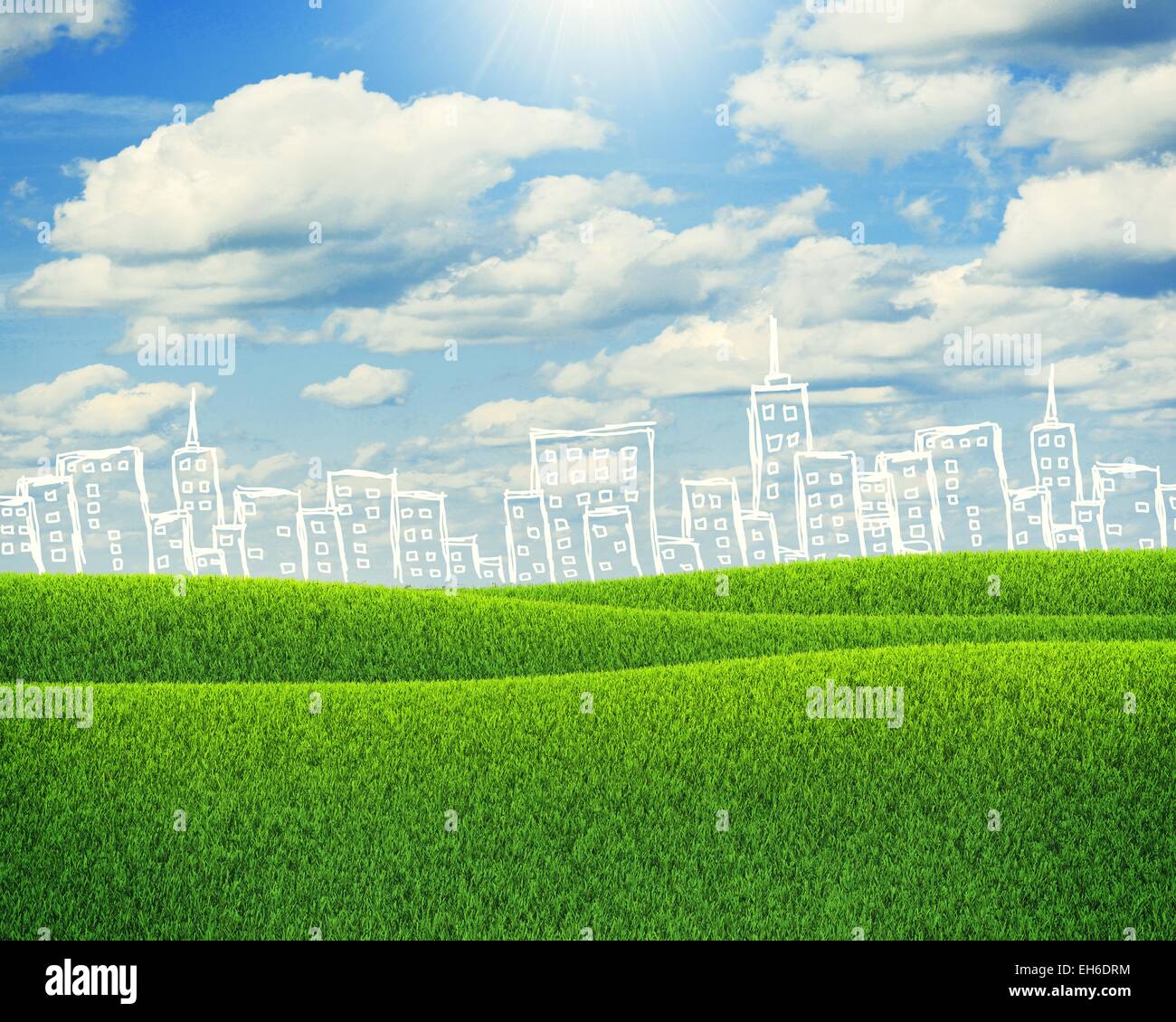 Background of sketch building and grass Stock Photo - Alamy