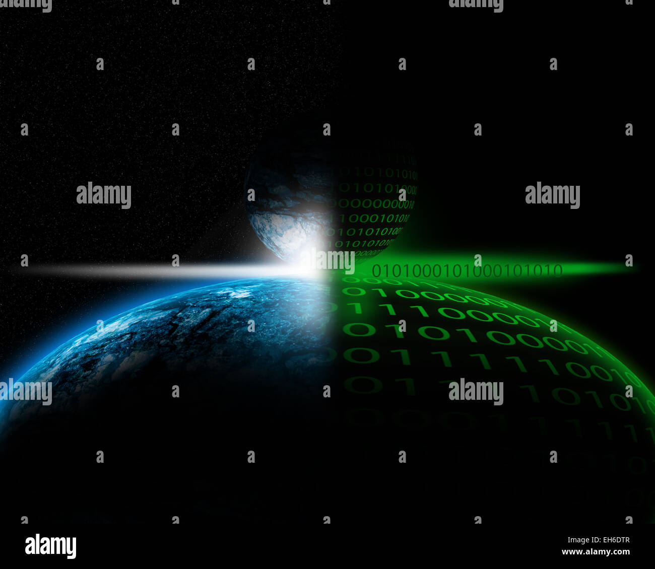 Abstract illustration of two planets in binary code Stock Photo - Alamy