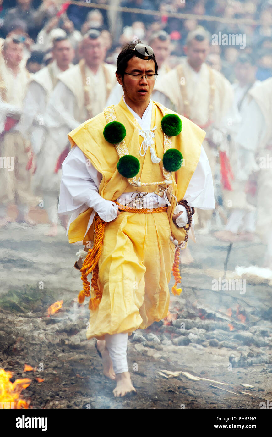 Tokyo, Japan. 8th March, 2015. A practitioner of Shugendo religion ...