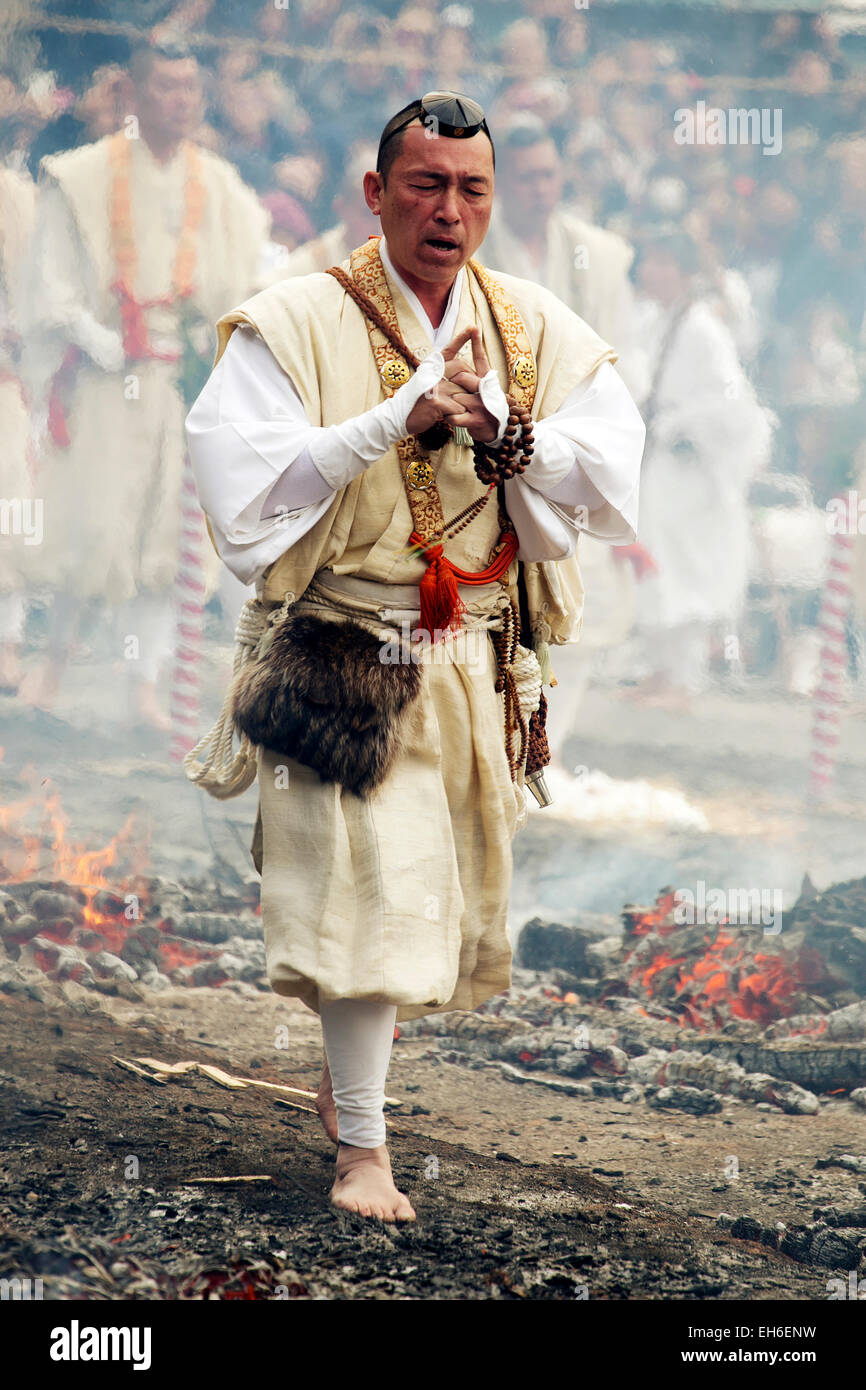 Tokyo, Japan. 8th March, 2015. A practitioner of Shugendo religion ...