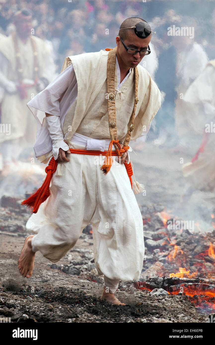 Tokyo, Japan. 8th March, 2015. A practitioner of Shugendo religion ...