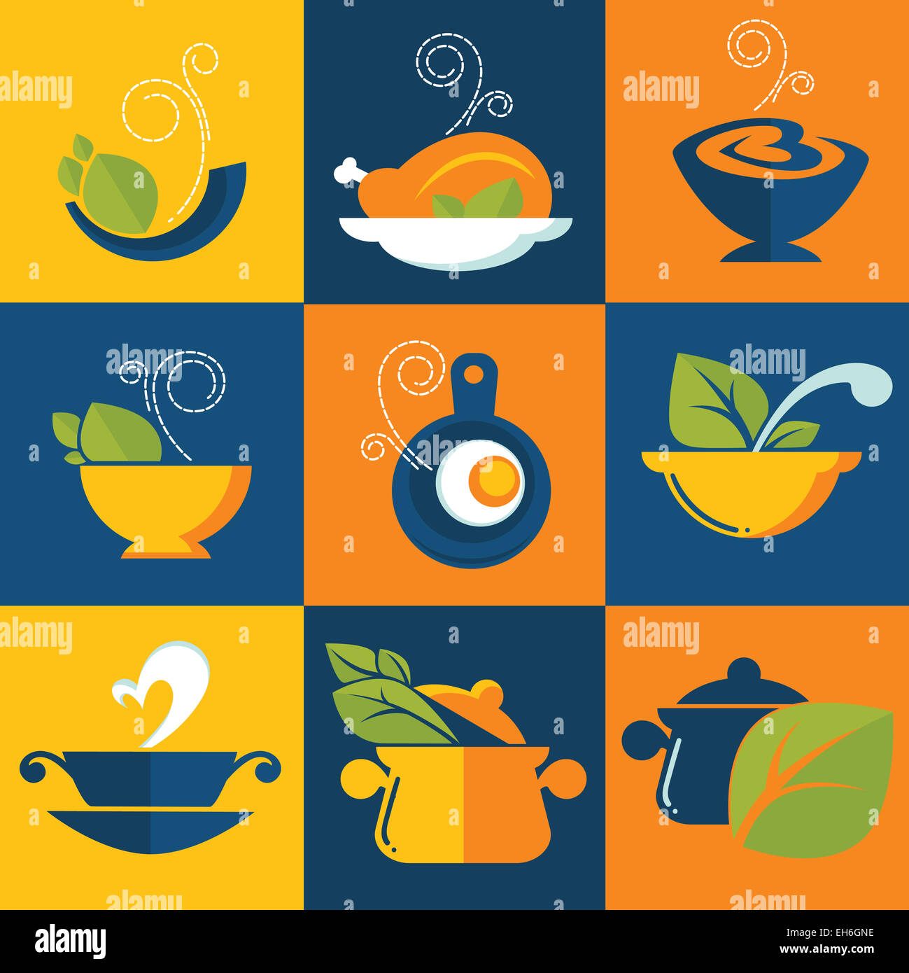common food in flat style, icons collection Stock Photo - Alamy