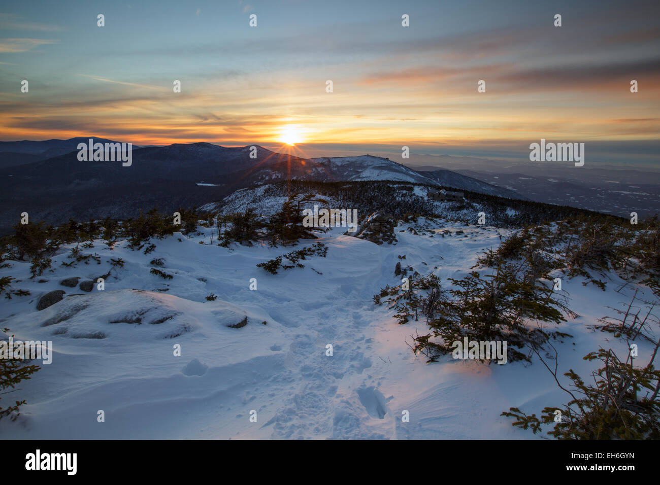 Sunset from Greenleaf Trail on Mount Lafayette in the White Mountains ...
