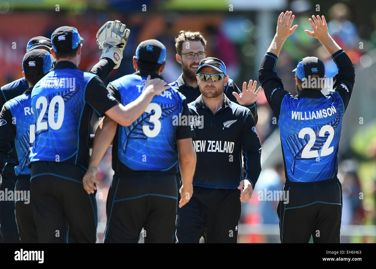 Napier, New Zealand. 08th Mar, 2015. Daniel Vettori celebrates a wicket ...