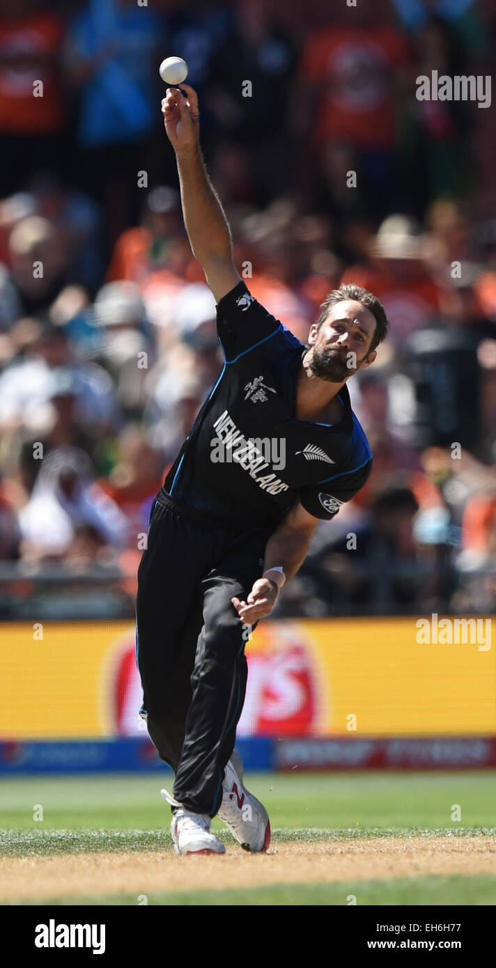 Napier, New Zealand. 08th Mar, 2015. Grant Elliott bowling during the ...