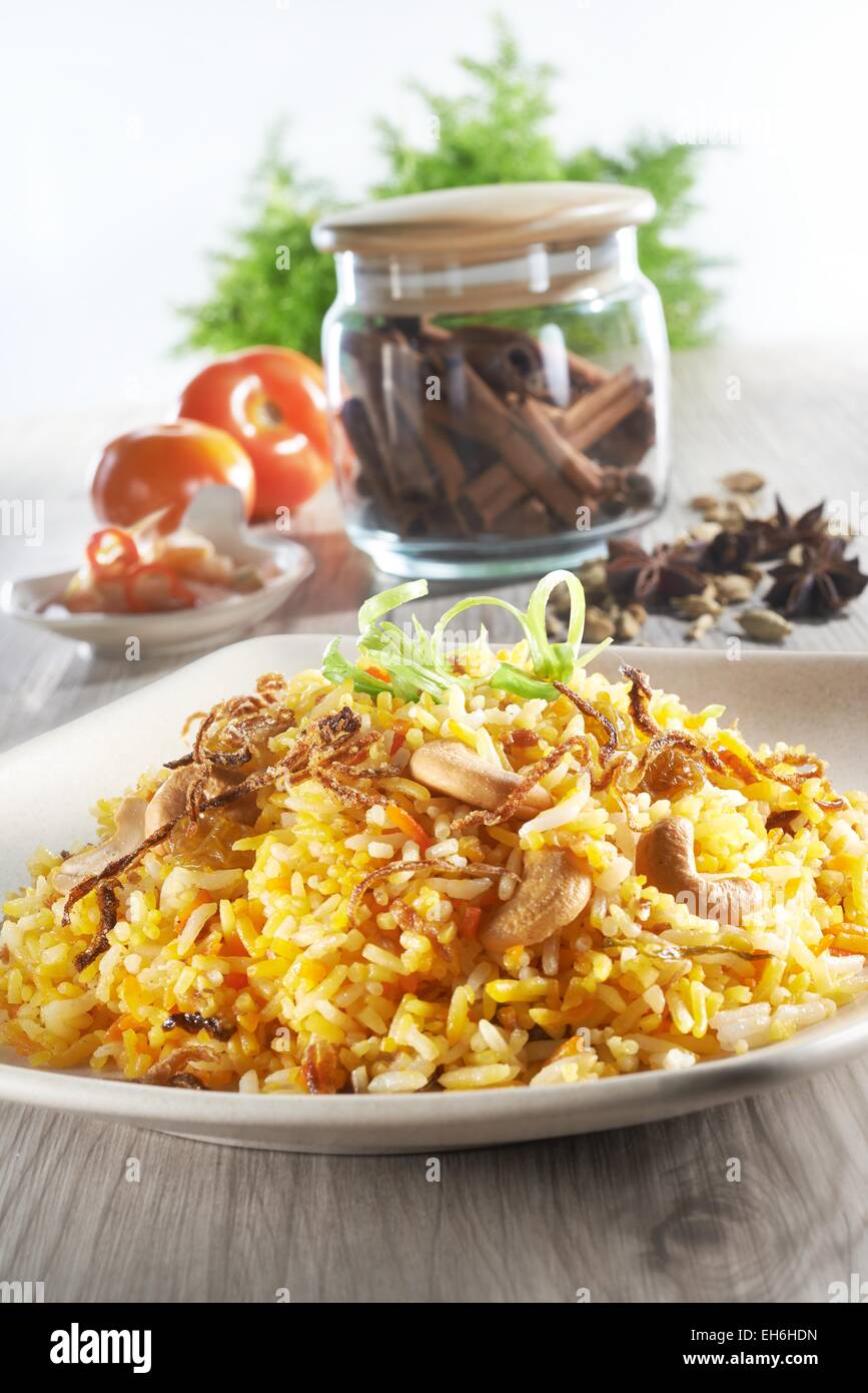 Vegitarian Nasi Briyani with nice table setting Stock Photo - Alamy