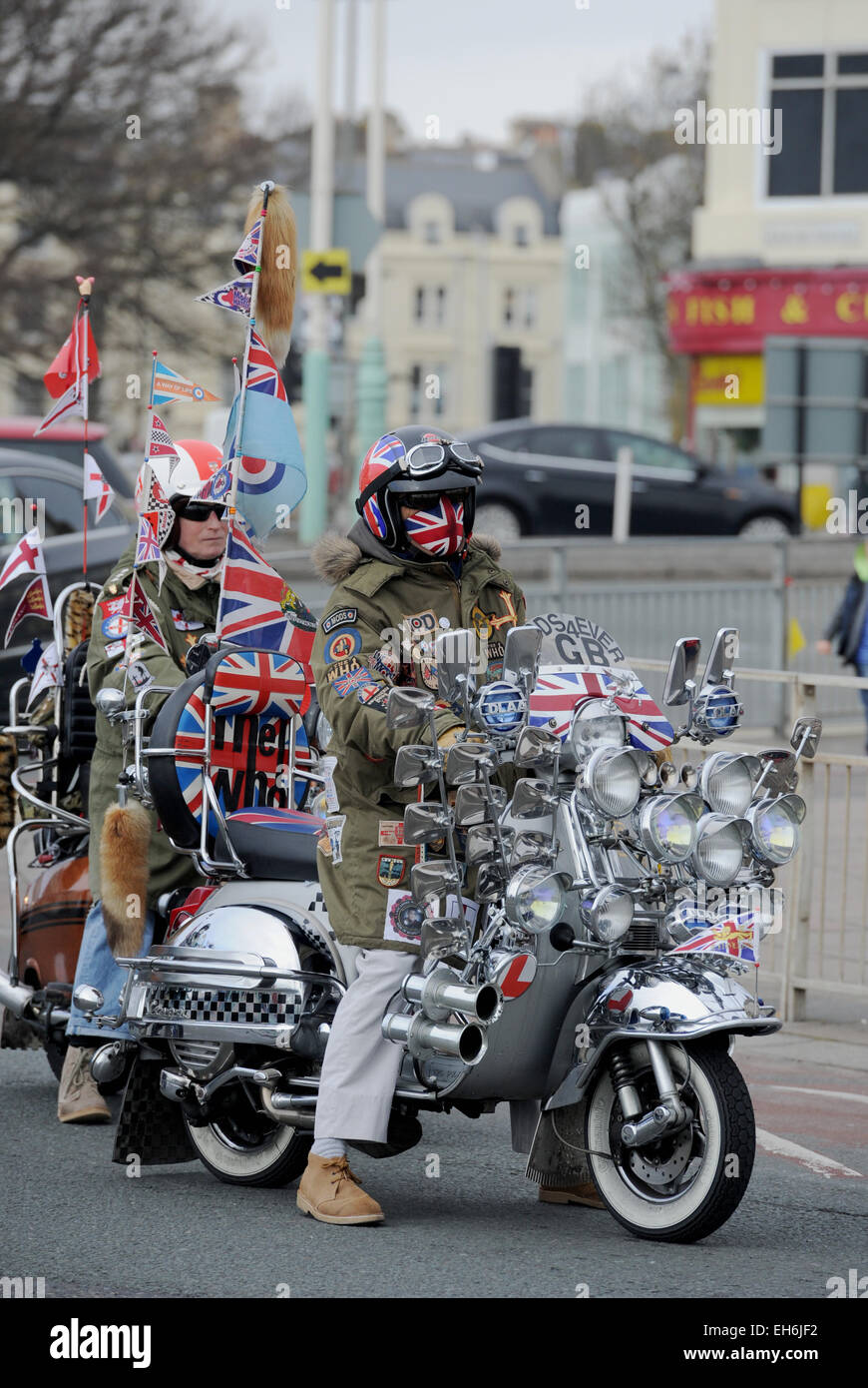 Brighton, UK. 8th March, 2015. Mods on their scooters hit Brighton ...