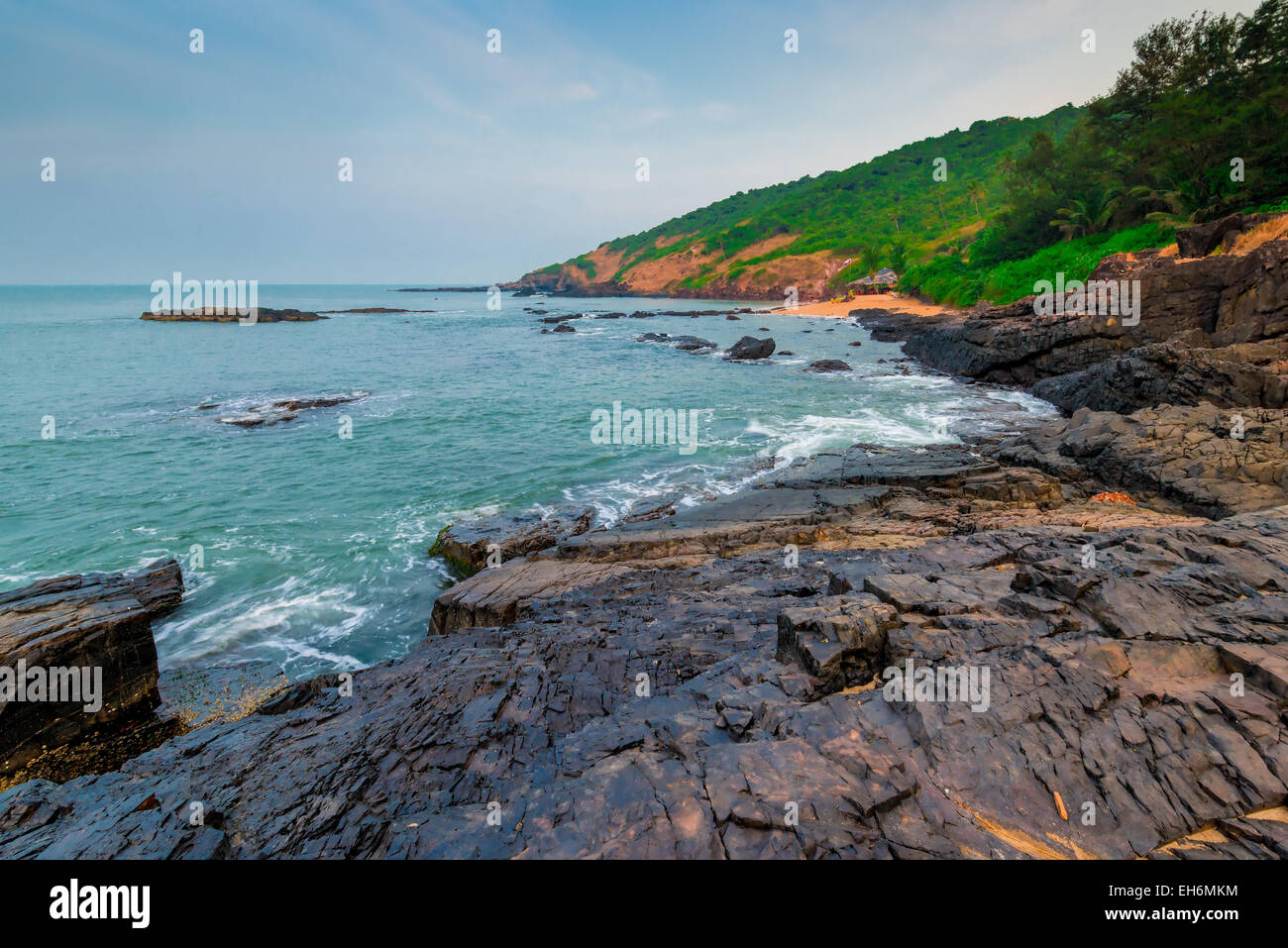 blue sea and beautiful the rocky shore Stock Photo - Alamy
