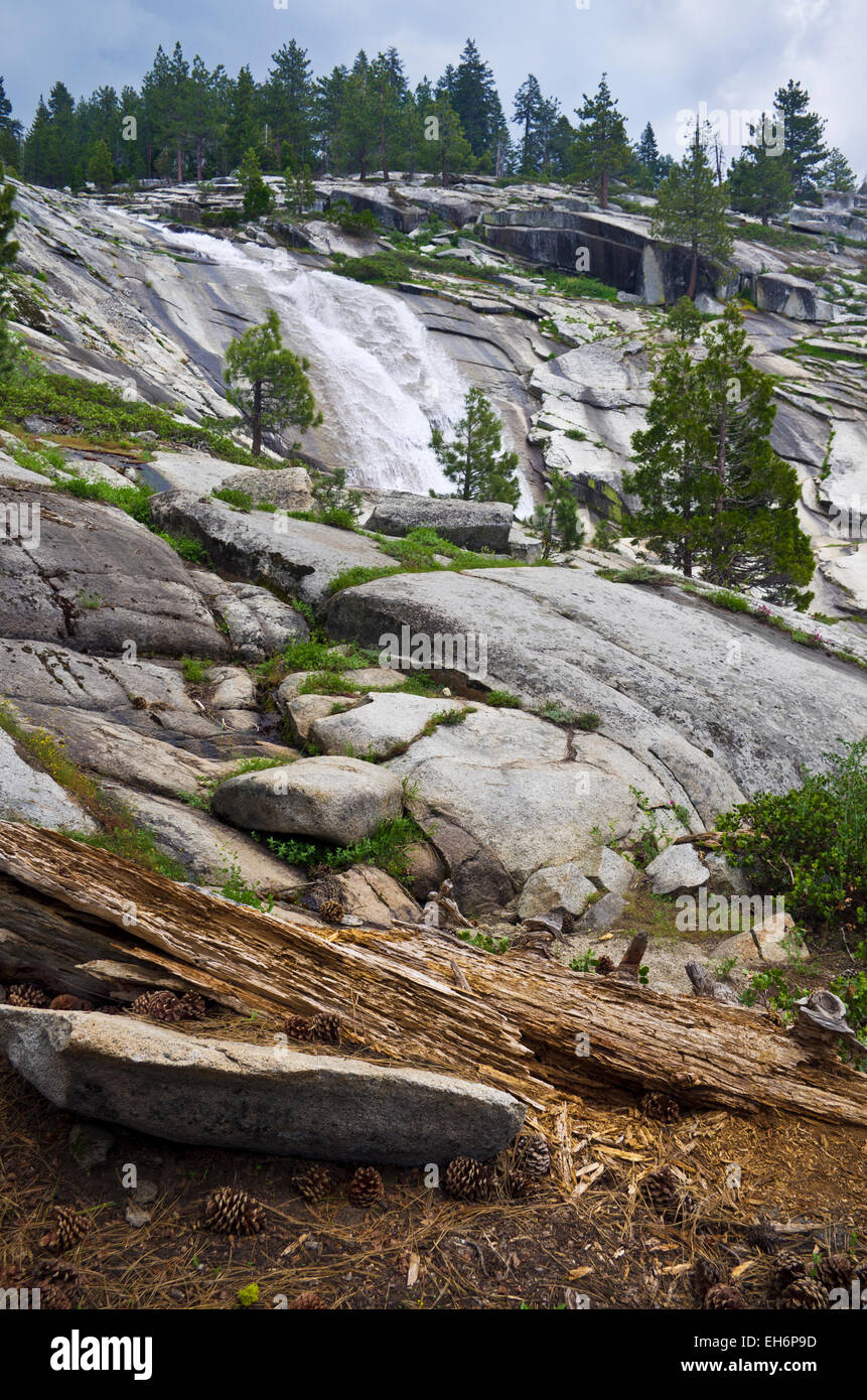 Snow melt coming down the granite hillside, Sequoia National Park Stock ...
