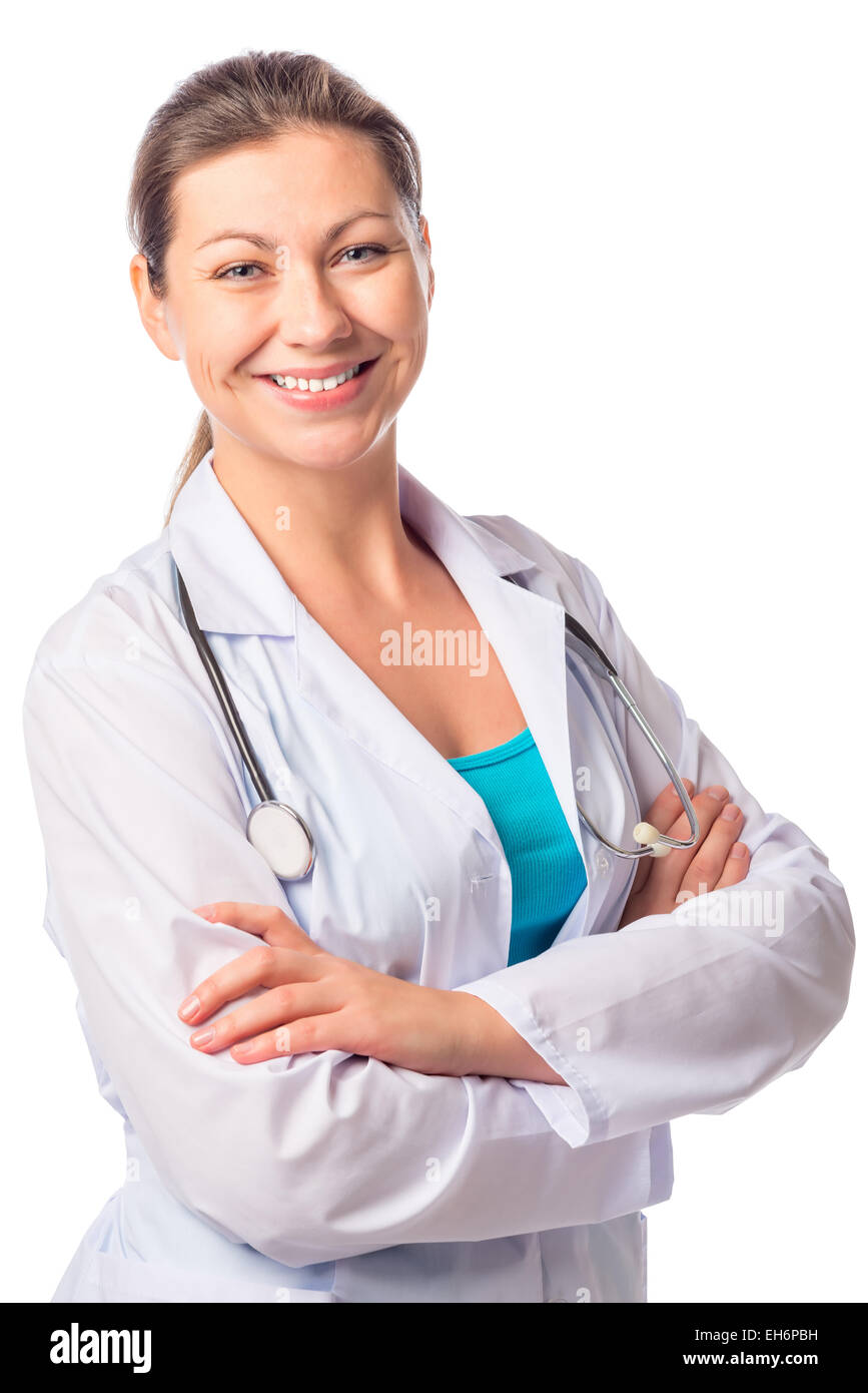 happy sure of himself woman doctor isolated Stock Photo - Alamy