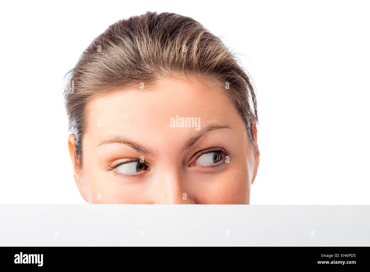 female eyes look in the direction of a white background Stock Photo - Alamy