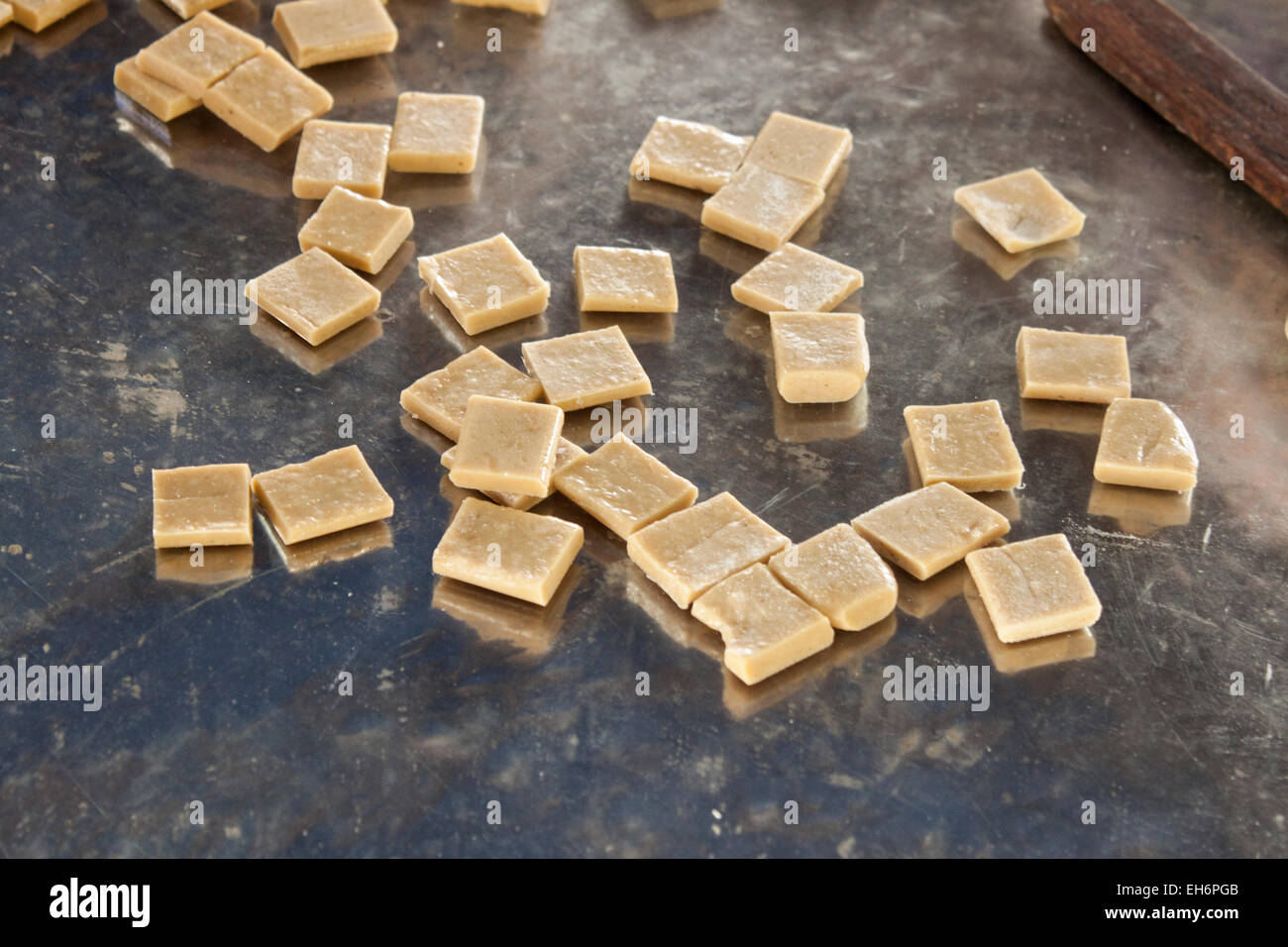 A lot of coconut candys, at a candy factory, at mekong delta Vietnam ...